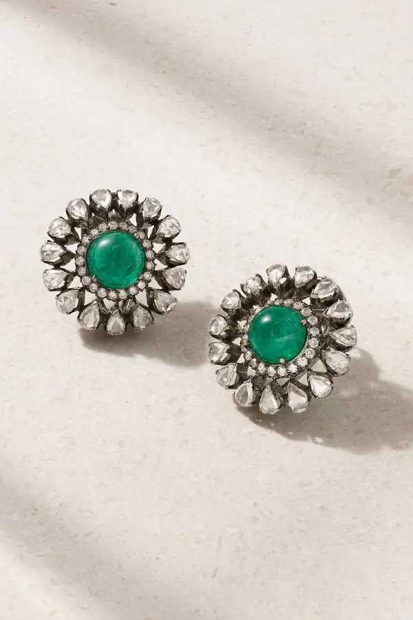 AMRAPALI LONDON Rajasthan Emerald And Diamond Earrings - Gold