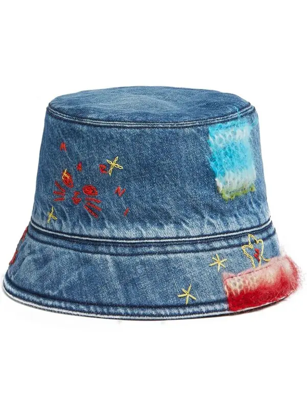 Marni Star-embroidered Denim Bucket Hat - Blue
