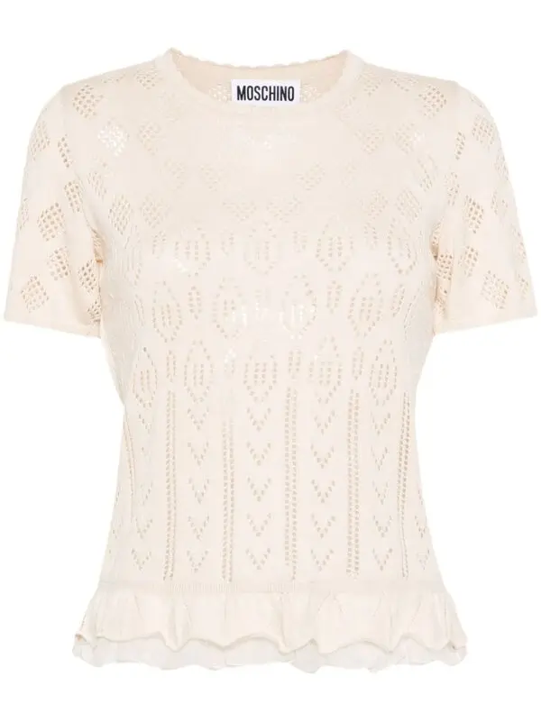 Moschino Ruffle-hem Pointelle-knit Top