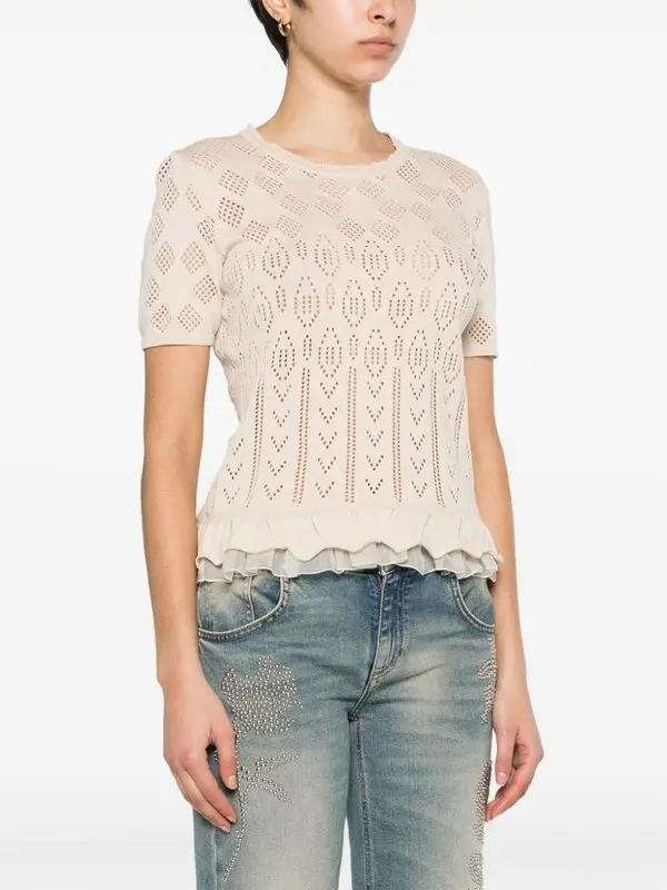 Moschino Ruffle-hem Pointelle-knit Top