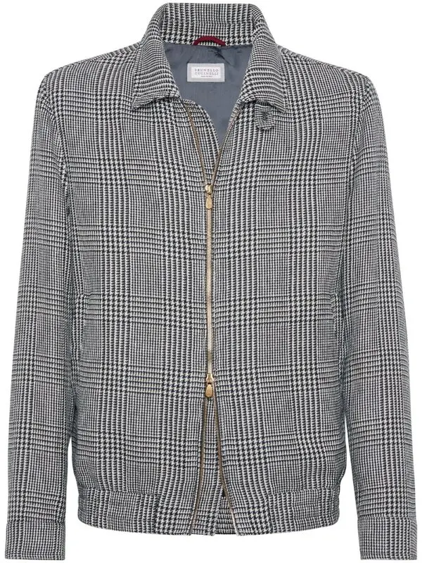Brunello Cucinelli Puppytooth Pattern Zip-up Jacket - Blue