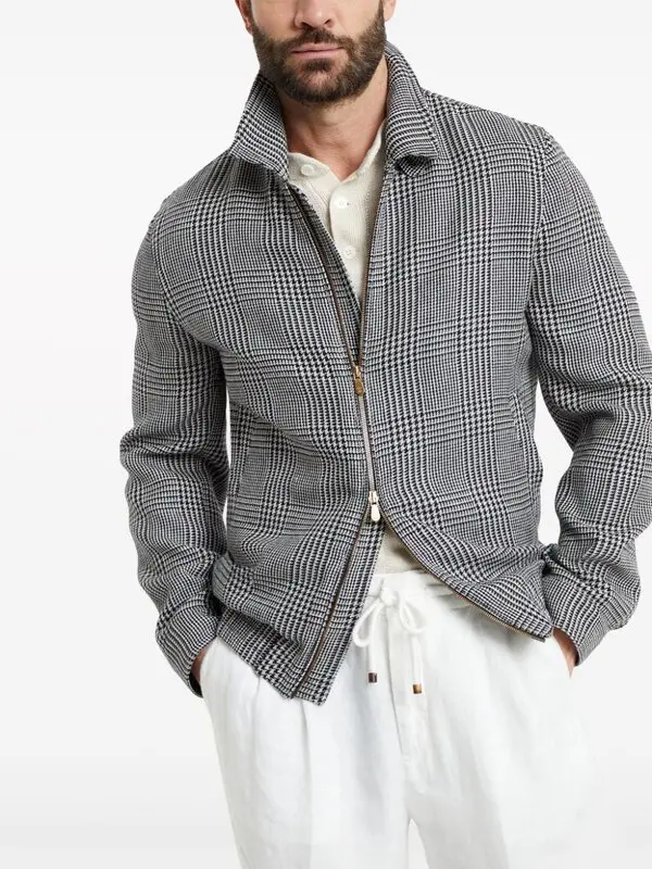 Brunello Cucinelli Puppytooth Pattern Zip-up Jacket