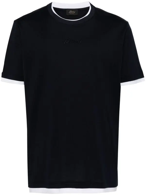 Brioni Logo-embroidered Cotton T-shirt - Blue