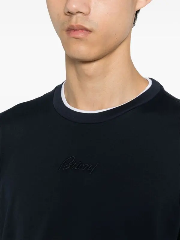 Brioni Logo-embroidered Cotton T-shirt - Blue