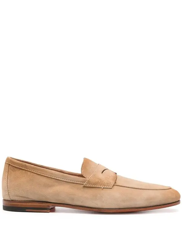 Santoni Suede Penny Loafers - Brown