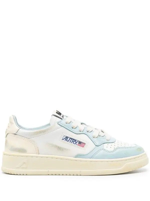 AUTRY Distressed Panelled Leather Sneakers - White
