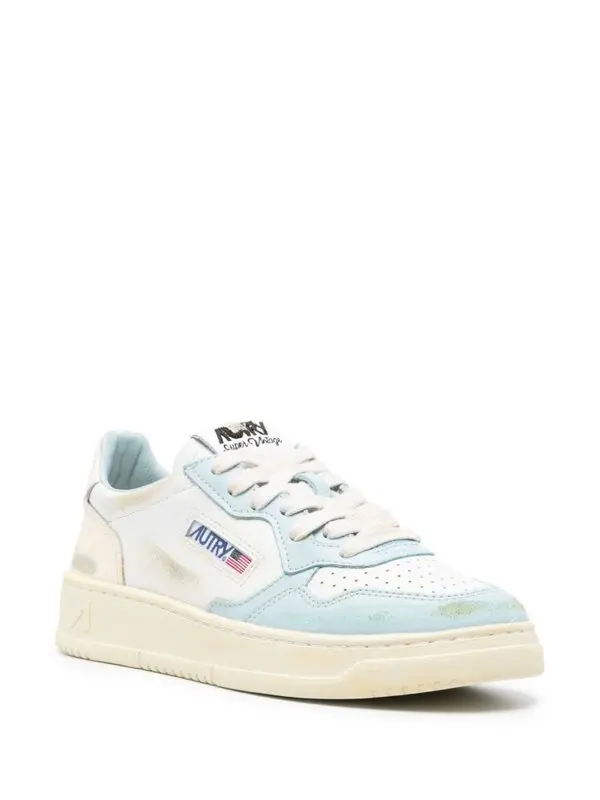 AUTRY Distressed Panelled Leather Sneakers - White
