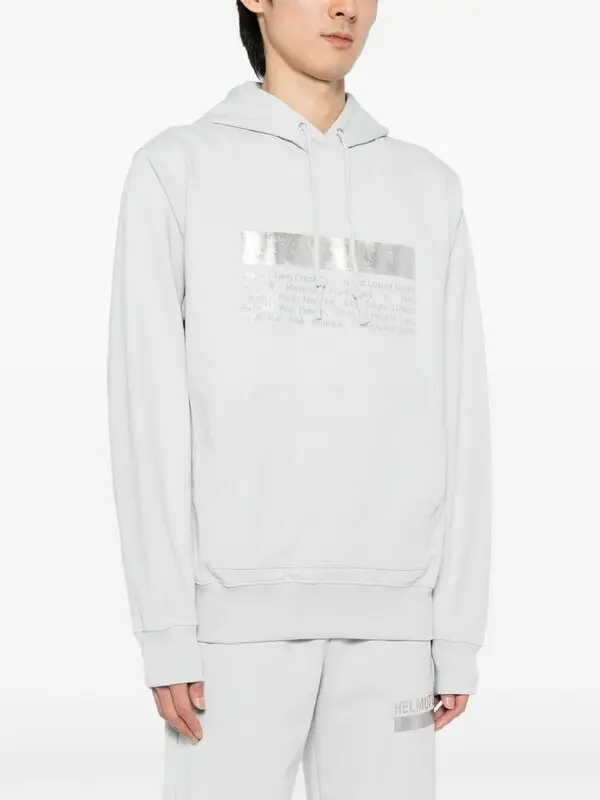 Helmut Lang Logo-print Cotton Hoodie - Blue