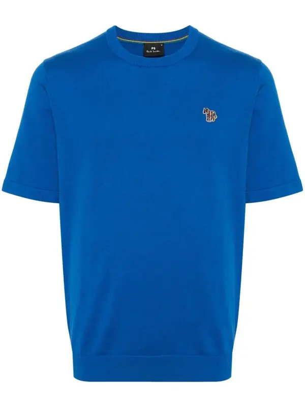 Paul Smith Zebra-patch Organic Cotton T-shirt - Blue