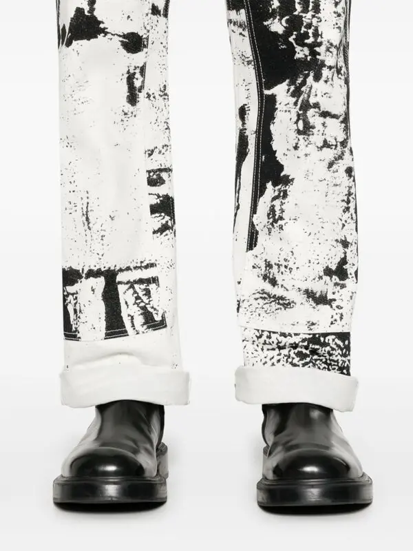 Alexander McQueen Fold-print Cropped Jeans