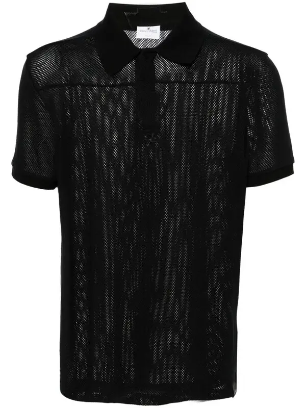 COURREGES Logo-patch Mesh Polo Shirt - Black