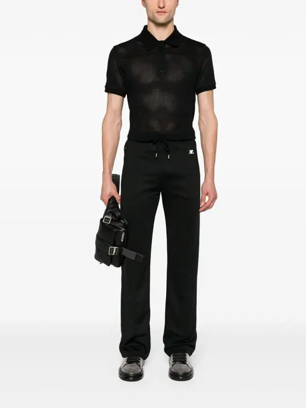 COURREGES Logo-patch Mesh Polo Shirt - Black