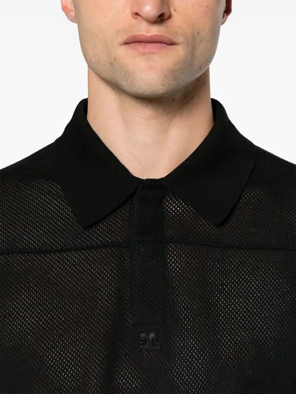 COURREGES Logo-patch Mesh Polo Shirt - Black