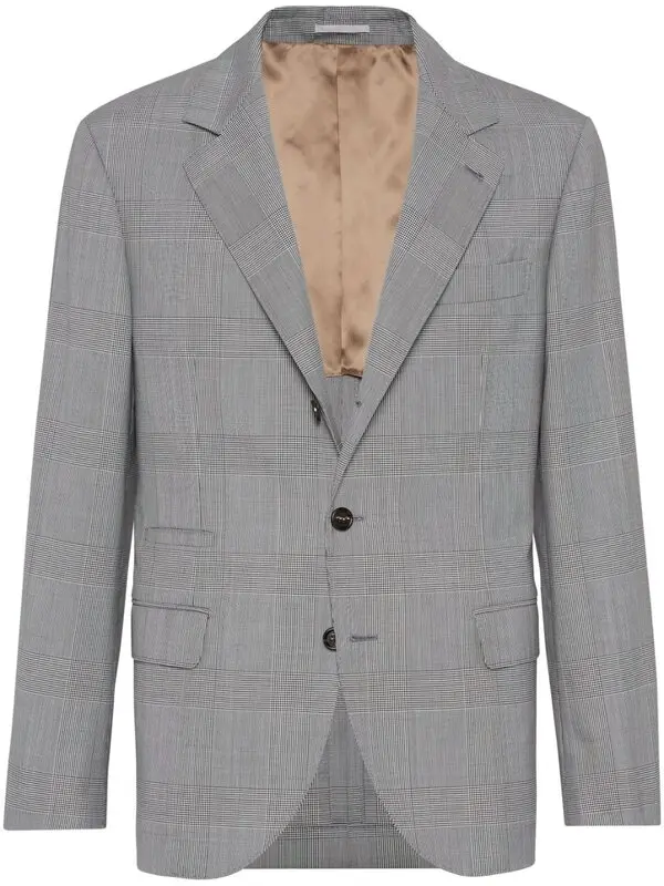 Brunello Cucinelli Check-print Virgin-wool Blazer - Black