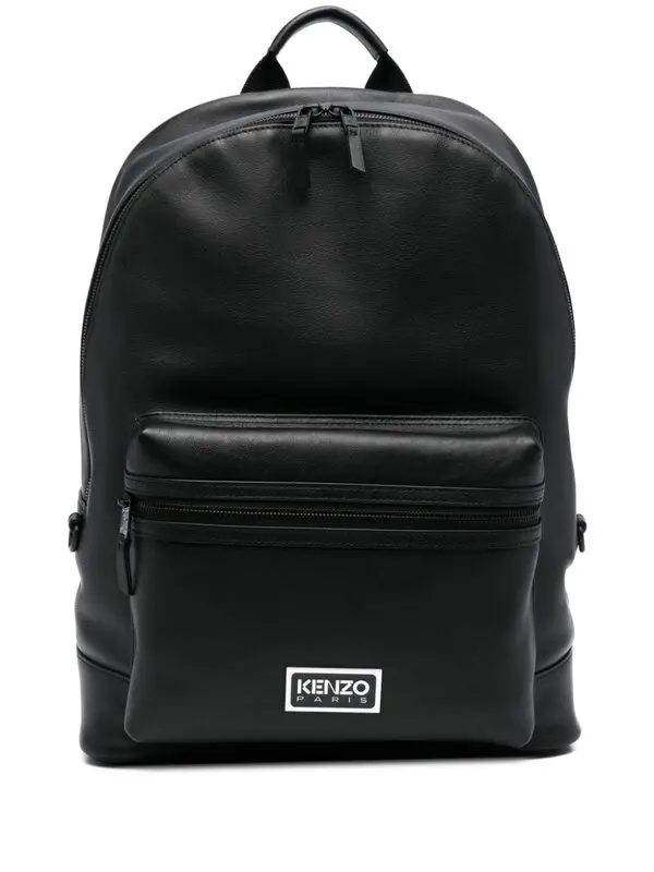 Kenzo Leather Backpack With Logo Plaque - Black
