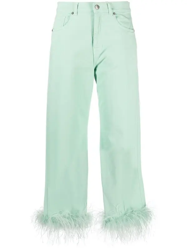 P.a.r.o.s.h Feather-trim Stretch-cotton Jeans