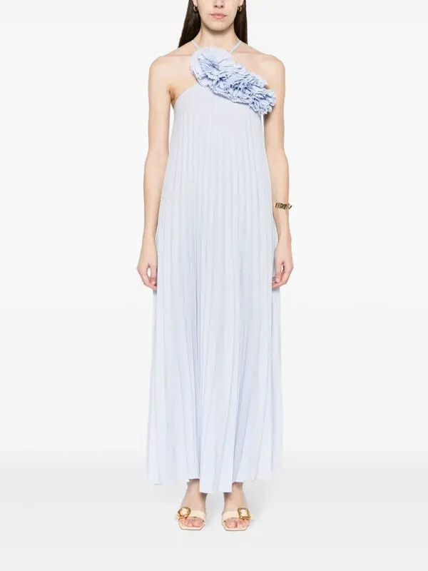 P.A.R.O.S.H Pliss Halterneck Maxi Dress In Blue - 31% Off | Editorialist