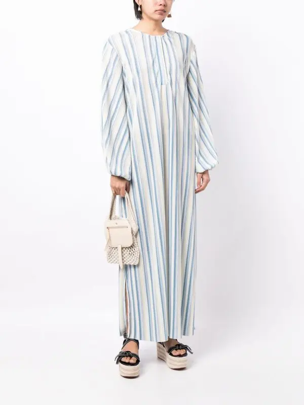 BAMBAH Striped Plissé Kaftan Dress - Blue