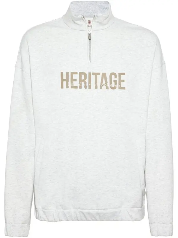 Brunello Cucinelli Logo-print Mélange Sweatshirt - White