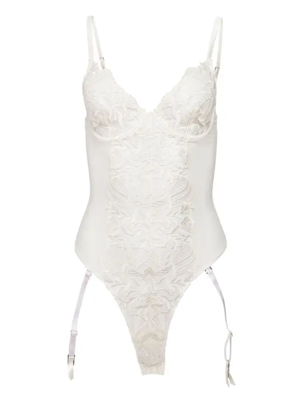 FLEUR DU MAL Lola Bow-embroidered Bodysuit