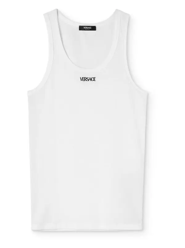 Versace Logo-embroidered Ribbed Tank Top - White
