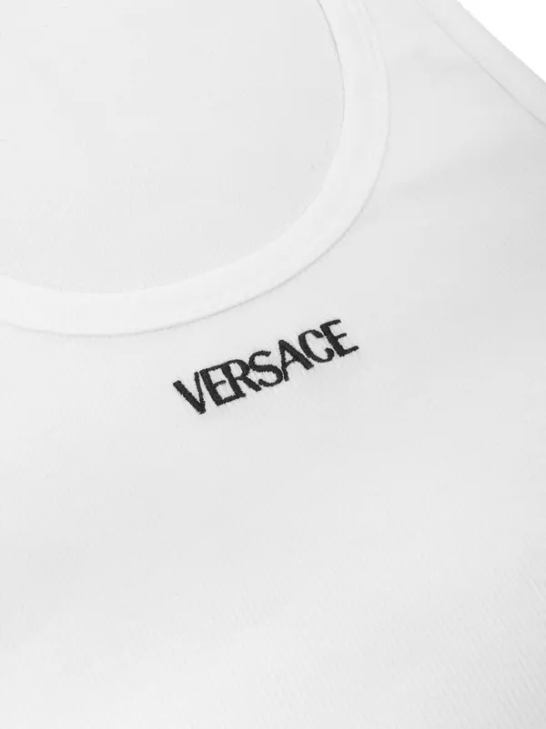Versace Logo-embroidered Ribbed Tank Top - White