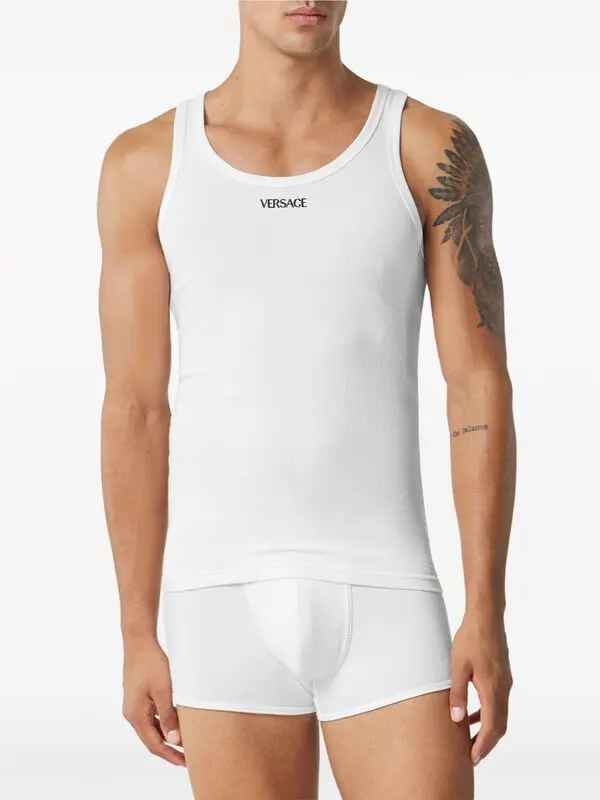 Versace Logo-embroidered Ribbed Tank Top - White
