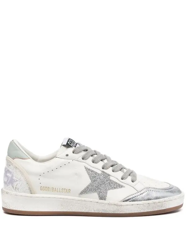 GOLDEN GOOSE Ball Star Glittered Leather Sneakers - White