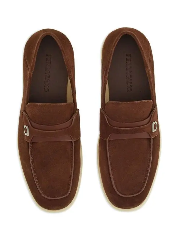 FERRAGAMO Gancini-plaque Loafers - Brown