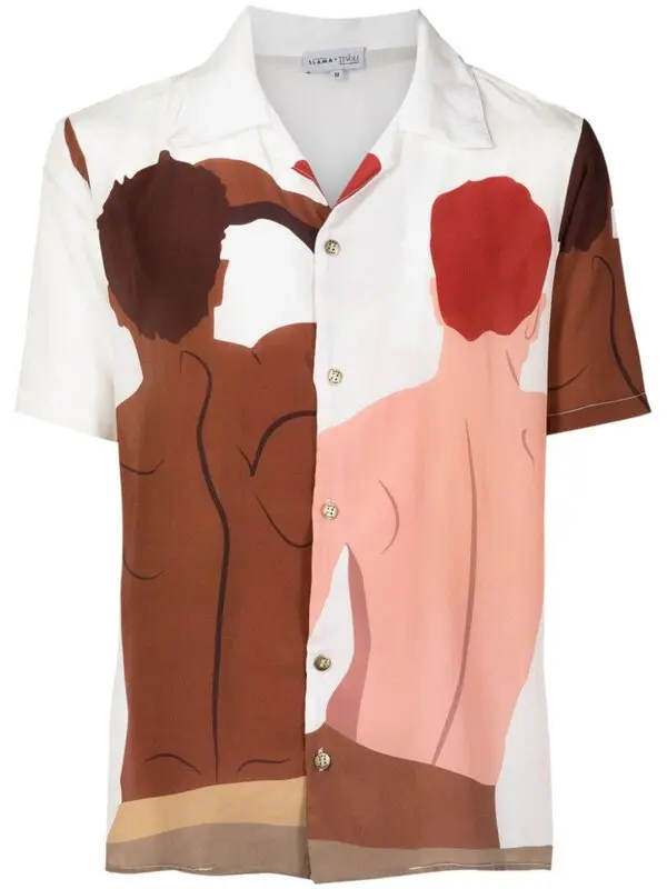AMIR SLAMA Graphic-print Silk Shirt - Brown