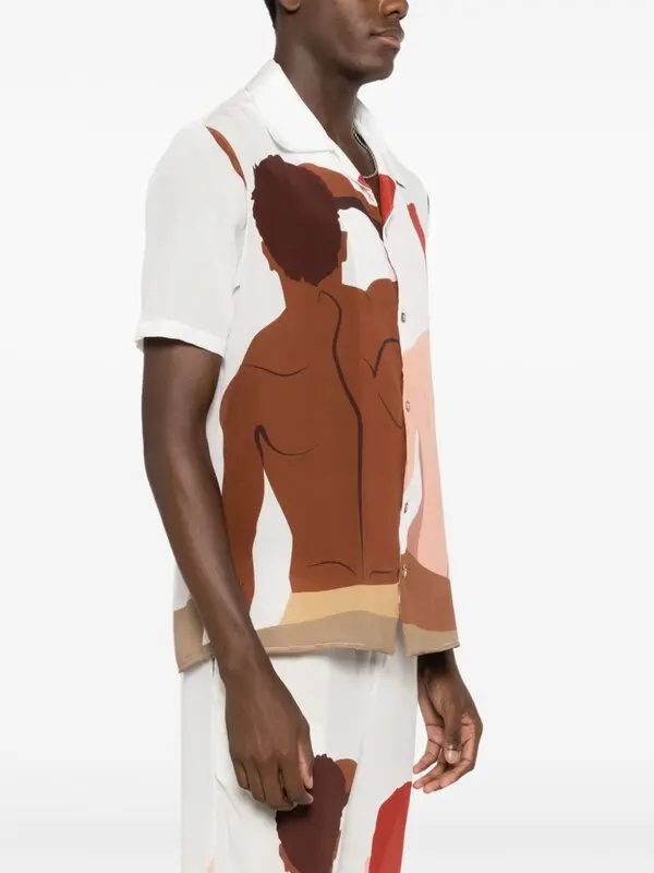 AMIR SLAMA Graphic-print Silk Shirt - Brown