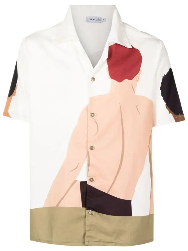 AMIR SLAMA Graphic-print Cotton Shirt - Neutrals