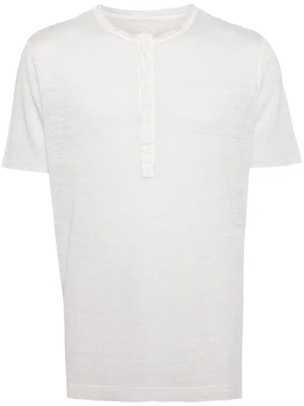 120% Lino Button-placket Linen T-shirt - Grey
