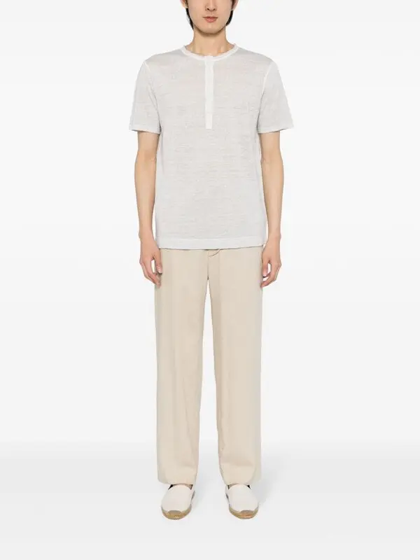 120% Lino Button-placket Linen T-shirt - Grey