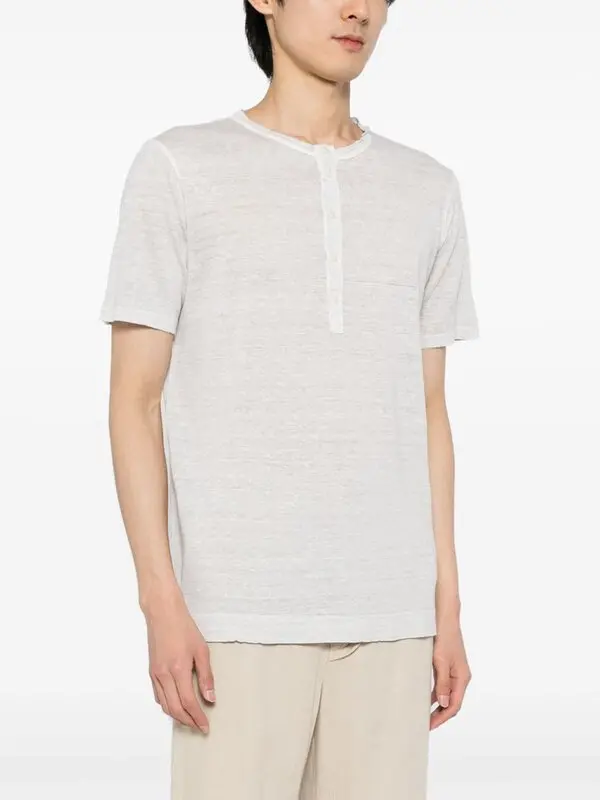 120% Lino Button-placket Linen T-shirt - Grey