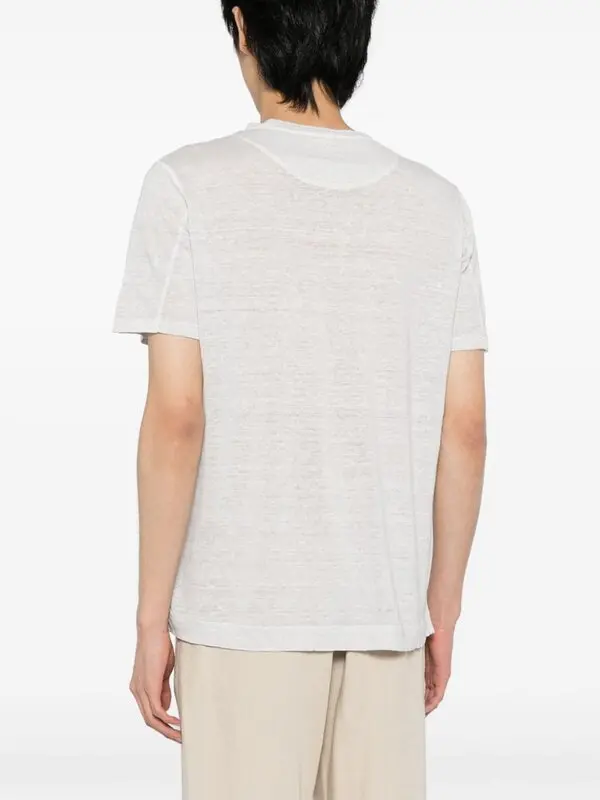 120% Lino Button-placket Linen T-shirt - Grey