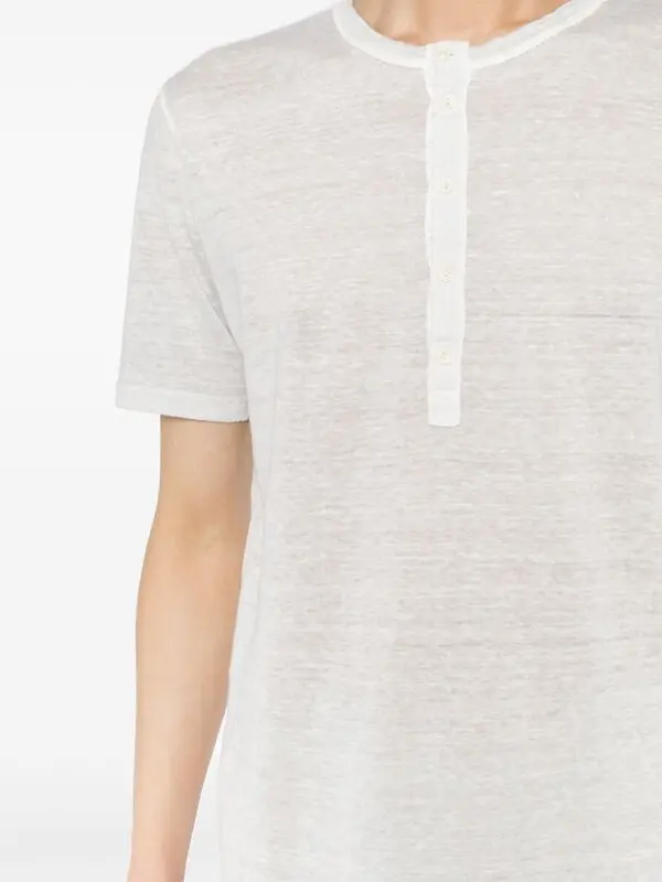 120% Lino Button-placket Linen T-shirt - Grey
