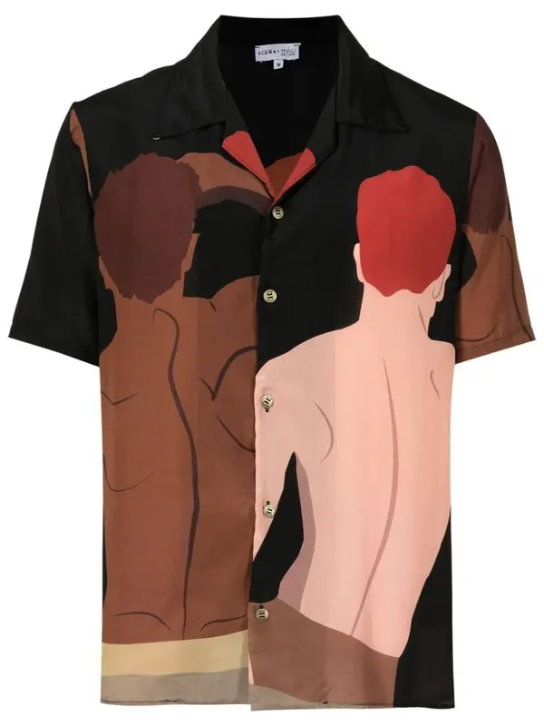 AMIR SLAMA Graphic-print Short-sleeved Shirt - Brown