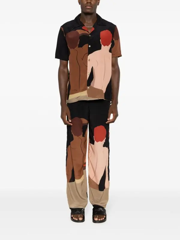 AMIR SLAMA Graphic-print Short-sleeved Shirt - Brown