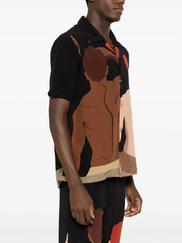 AMIR SLAMA Graphic-print Short-sleeved Shirt - Brown
