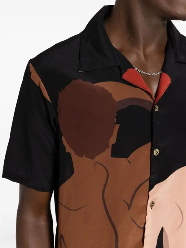 AMIR SLAMA Graphic-print Short-sleeved Shirt - Brown