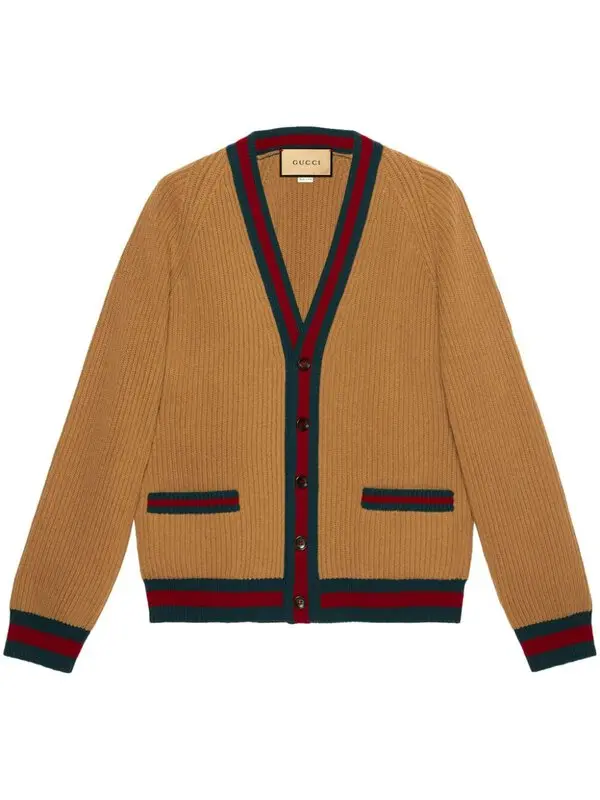 Gucci Web Stripe-trim Wool Cardigan - Brown