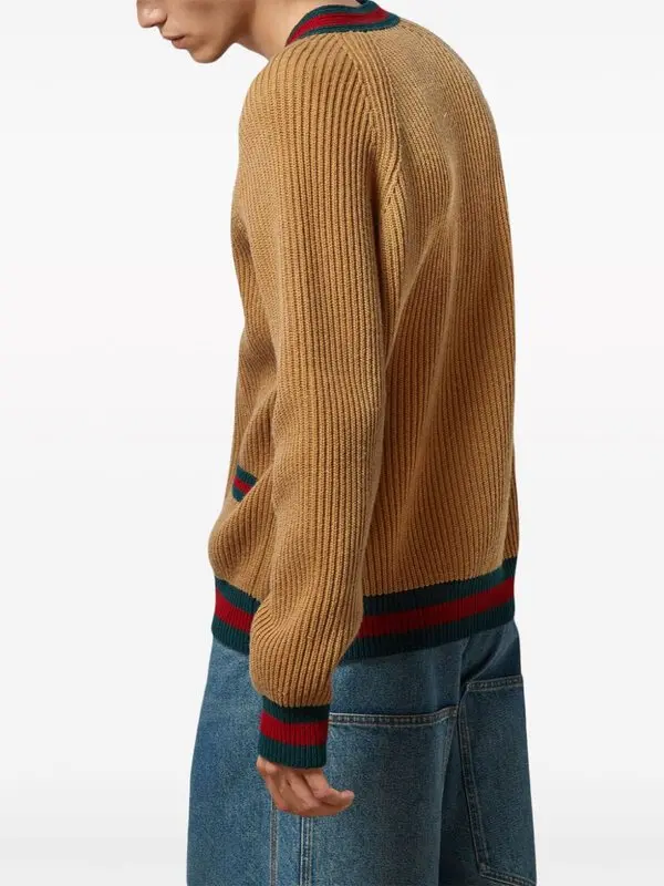 Gucci Web Stripe-trim Wool Cardigan - Brown
