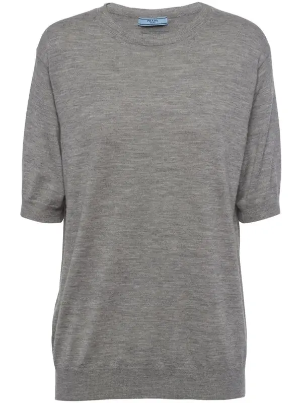 Prada Triangle-logo Cashmere Knitted Top - Grey