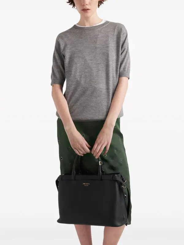 Prada Triangle-logo Cashmere Knitted Top - Grey