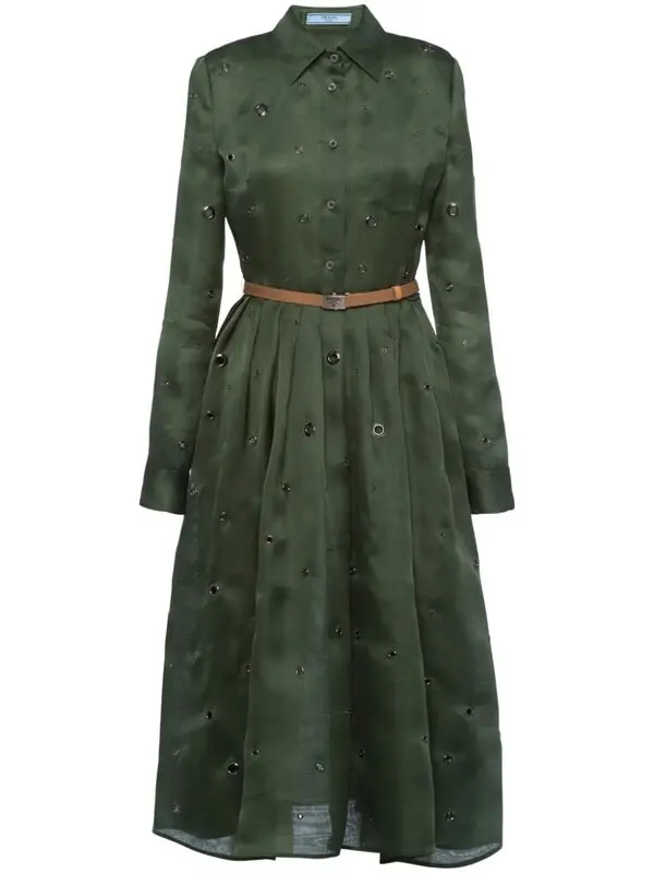Prada Eyelet-detail Silk Organza Midi Dress