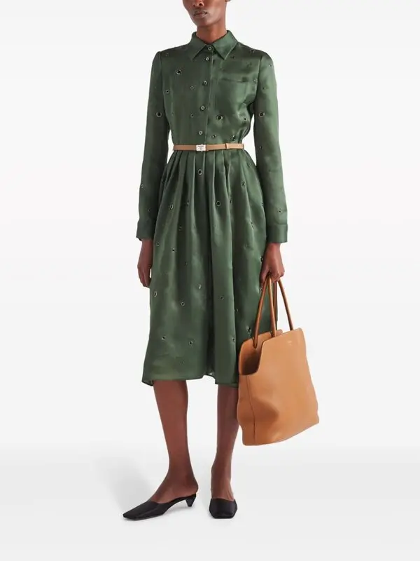 Prada Eyelet-detail Silk Organza Midi Dress