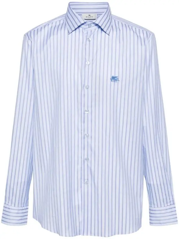 Etro Pegaso Motif-embroidered Cotton Shirt - Blue