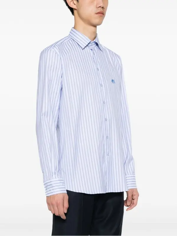 Etro Pegaso Motif-embroidered Cotton Shirt - Blue