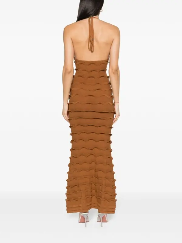 Blumarine Ruffled Knitted Maxi Dress In Brown - 41% Off | Editorialist